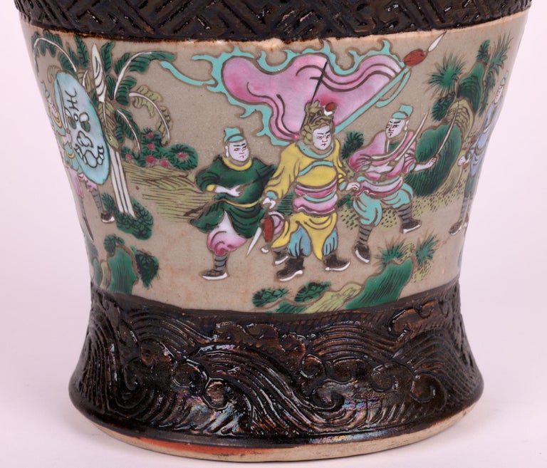 Chinese Large Craquel Ware Famille Rose Painted Vase For Sale at 1stDibs
