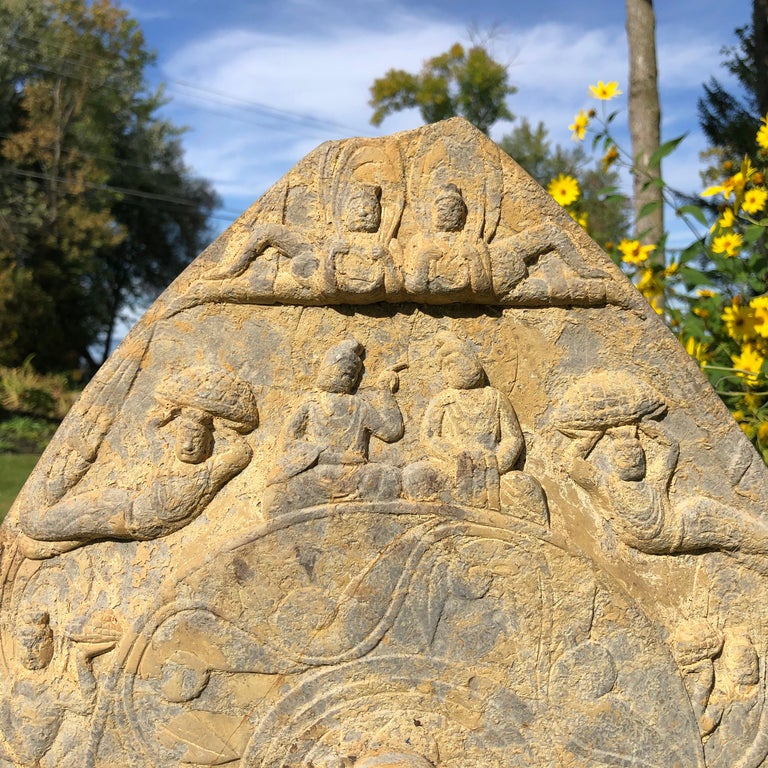Chinese Large Old Stone "Buddha" of Compassion Triad, Private Family ...
