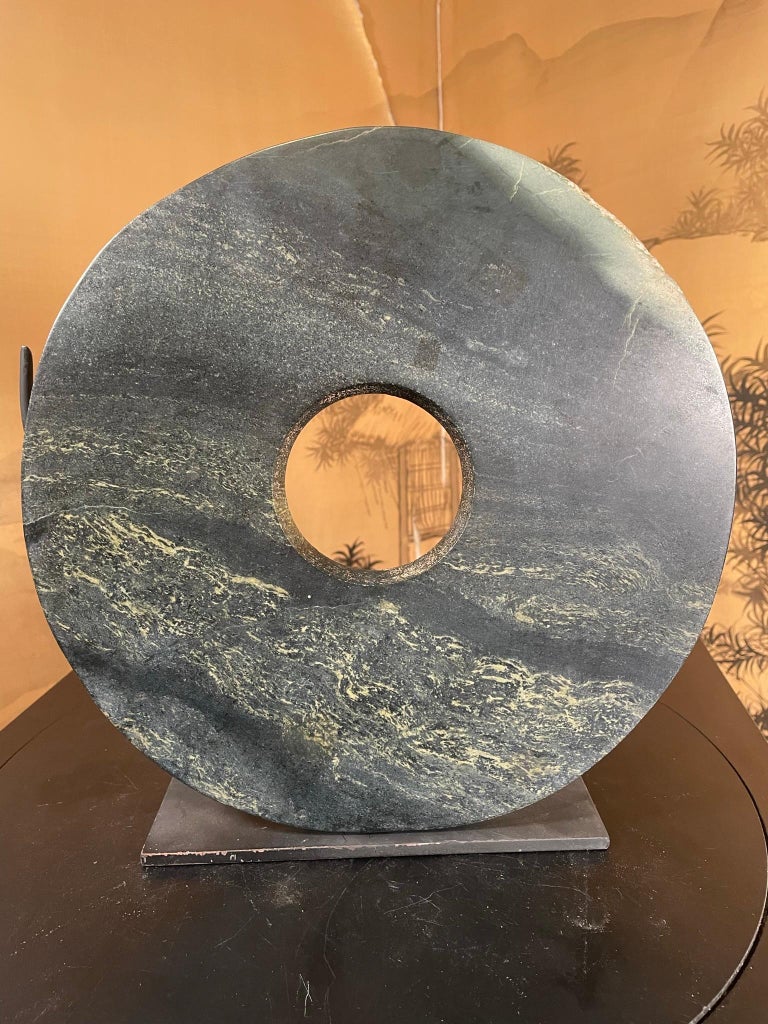Chinese Large Round Jade Bi Disc, Beautiful Blue Wave Colors with ...