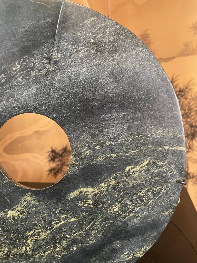 Chinese Large Round Jade Bi Disc, Beautiful Blue Wave Colors with ...