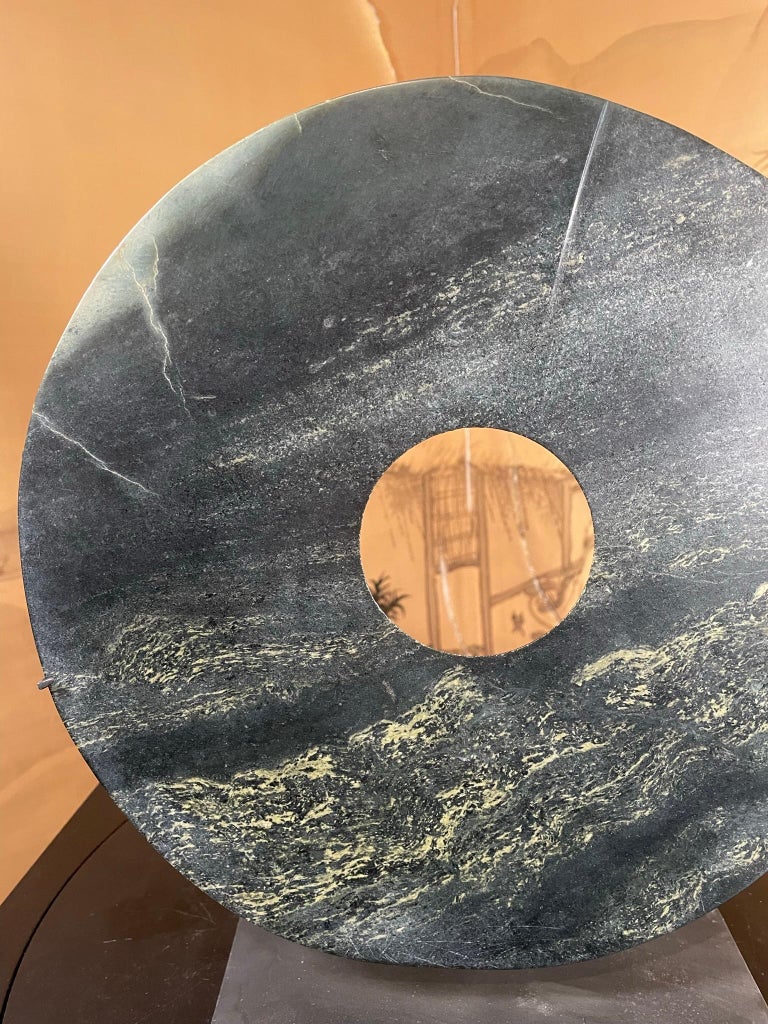 Chinese Large Round Jade Bi Disc, Beautiful Blue Wave Colors with ...