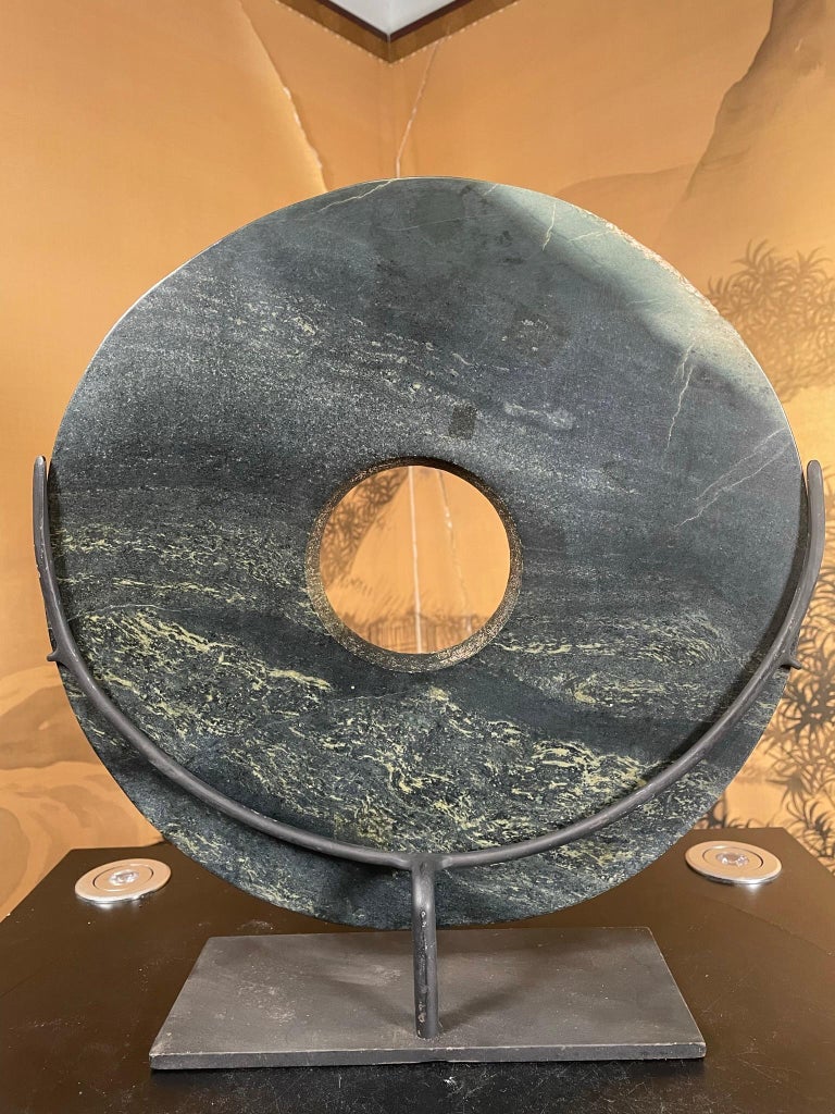 Chinese Large Round Jade Bi Disc, Beautiful Blue Wave Colors with ...