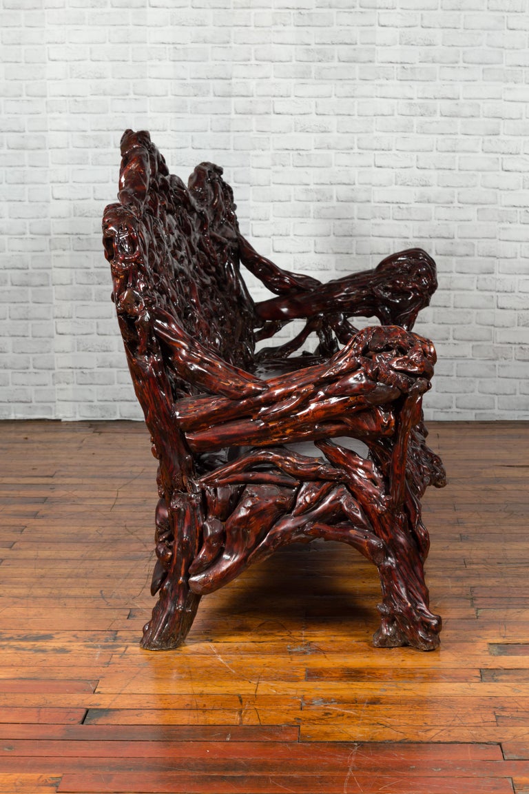 Chinese Late 20th Century Hand Carved Azalea Wood Root Lacquered Settee ...
