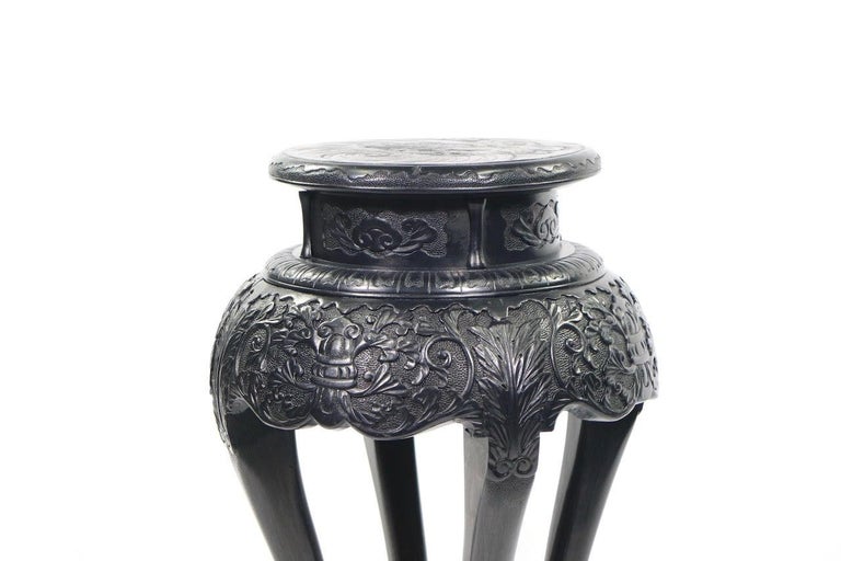 Japanese Export Carved Side Table or Plant Stand in Ebonized Mahogany ...