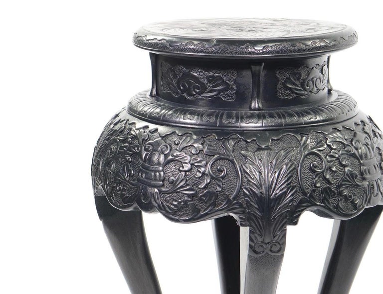 Japanese Export Carved Side Table or Plant Stand in Ebonized Mahogany ...