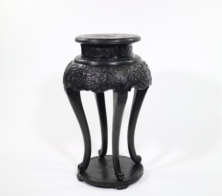 Japanese Export Carved Side Table or Plant Stand in Ebonized Mahogany ...