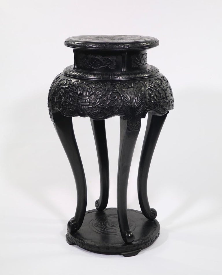 Japanese Export Carved Side Table or Plant Stand in Ebonized Mahogany ...