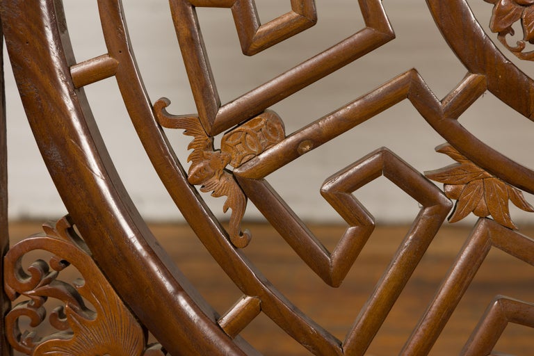 Chinese Late Qing Dynasty Fretwork Panel with Phoenix, Bats and Geometric Maze For Sale at 1stDibs