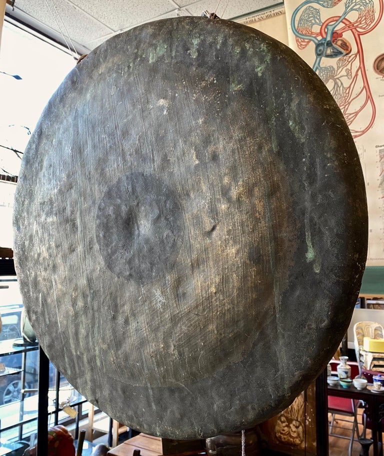 Chinese Late Qing Dynasty Large Brass Gong with Carved Giltwood Support ...