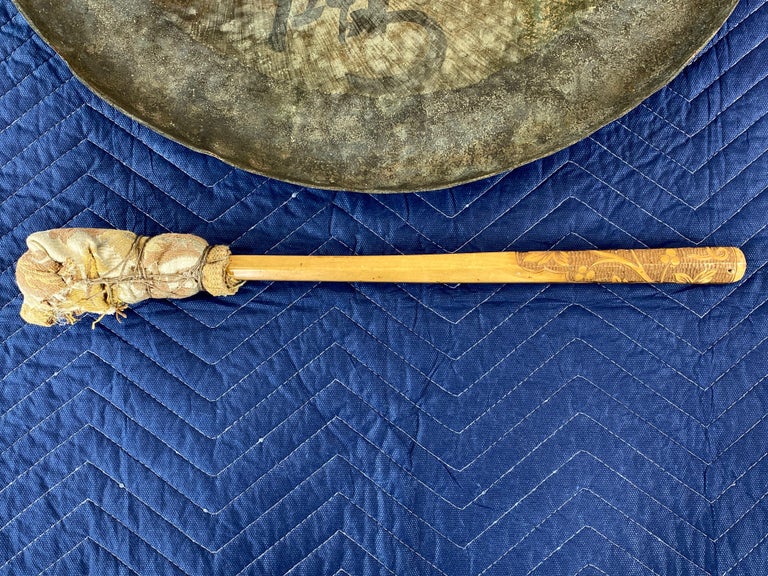 Chinese Late Qing Dynasty Large Brass Gong with Carved Giltwood Support ...