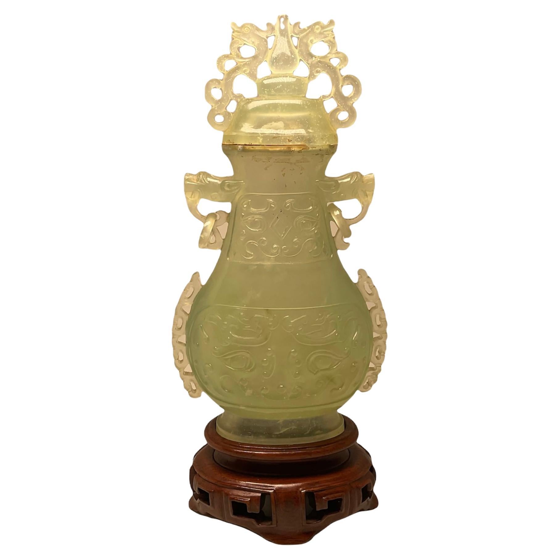 Chinese Carved Jade Urn with Lid at 1stDibs