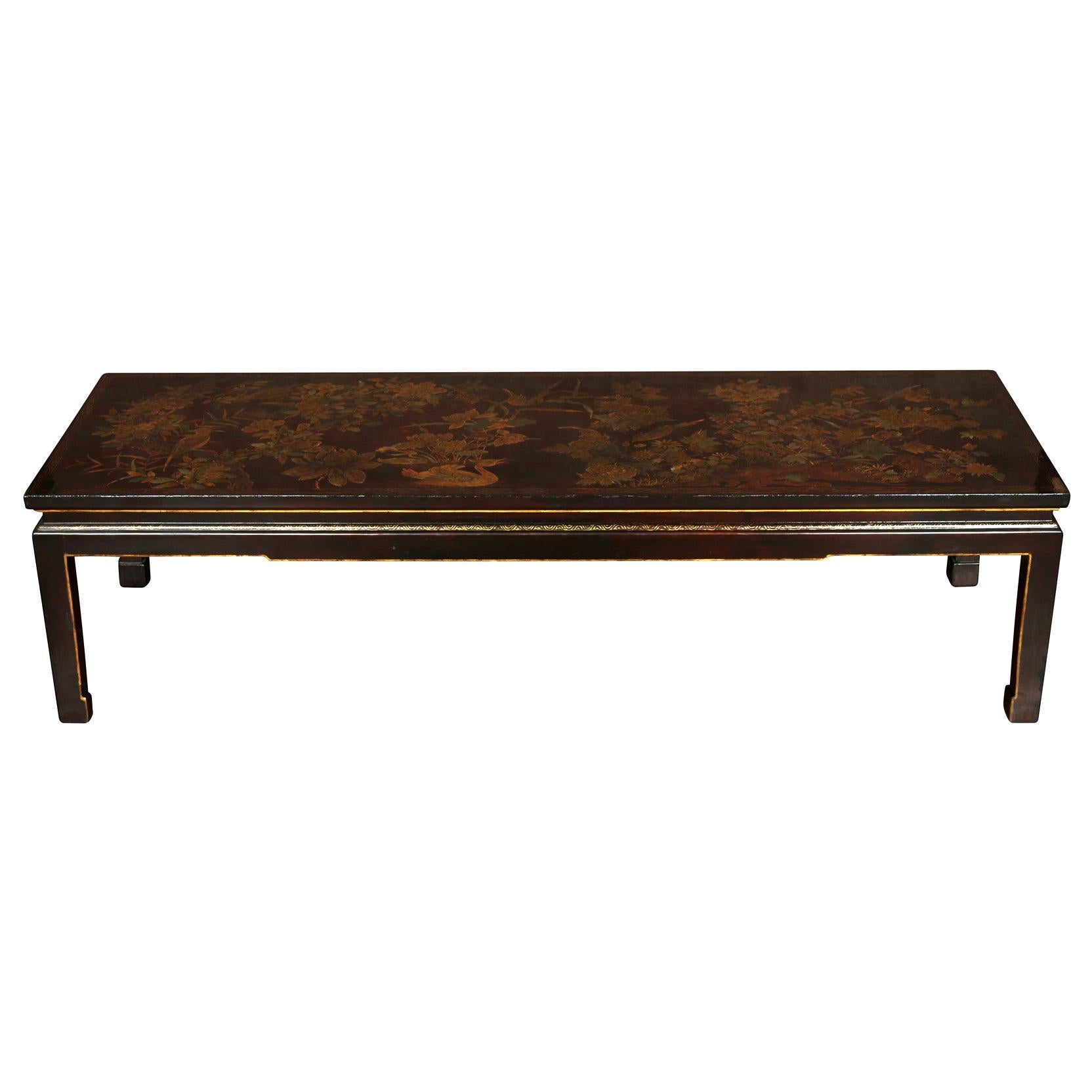 Vintage Black Lacquer Chinese Tea Coffee Table Inlaid Soapstone Geishas ...