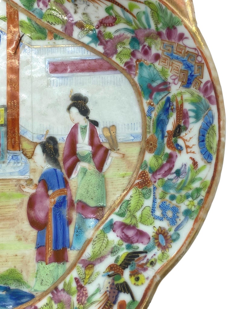 Chinese Rose Mandarin Shrimp Dish with Elaborate Enameled Gilded Handle ...