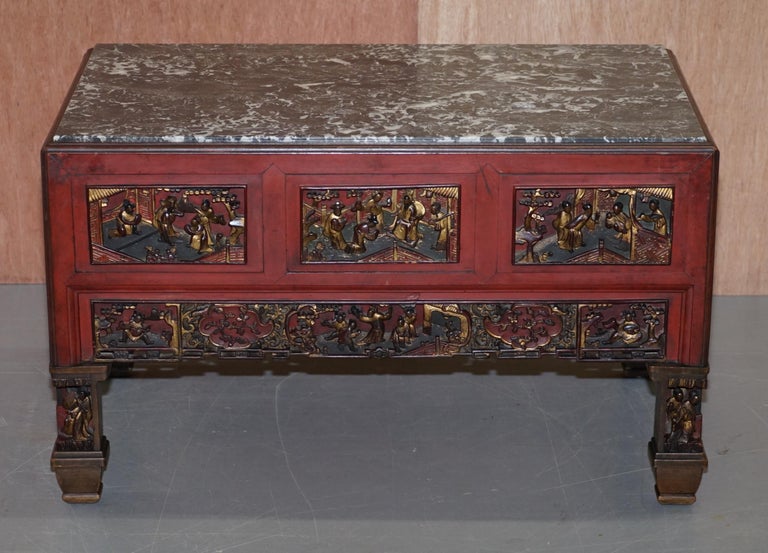 Chinese Marbel Topped Tea or Coffee Table Using Vintage Carved Giltwood ...