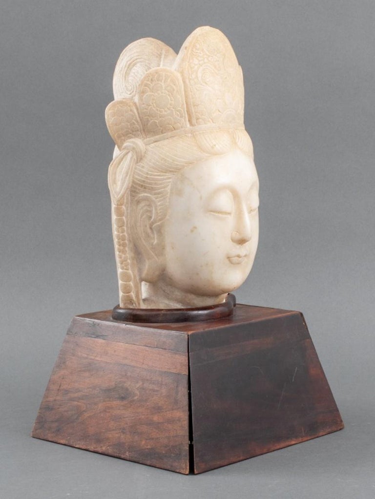 Chinese Marble Quan Yin Head Fragment On Stand For Sale at 1stDibs