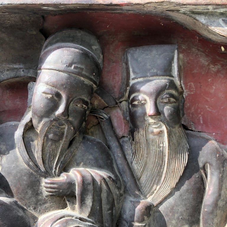 Chinese Massive Antique "Eight Immortal Gods" Hand Carved Lintel ...