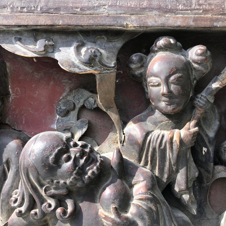 Chinese Massive Antique "Eight Immortal Gods" Hand Carved Lintel ...