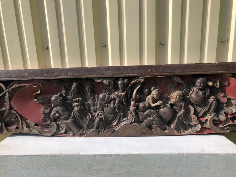 Chinese Massive Antique "Eight Immortal Gods" Hand Carved Lintel ...