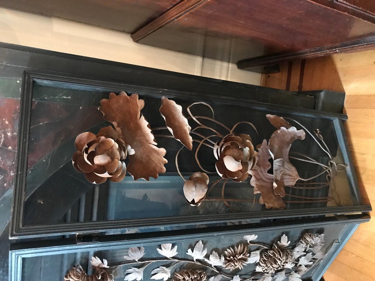 Chinese Mid-20th Century Fireplace Screen, Applied Flowers, Four Panels ...