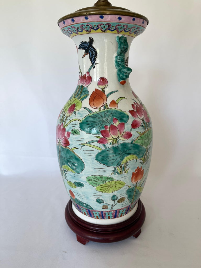Chinese Mid 20th Century Hand Painted Porcelain Baluster Vase Lotus ...