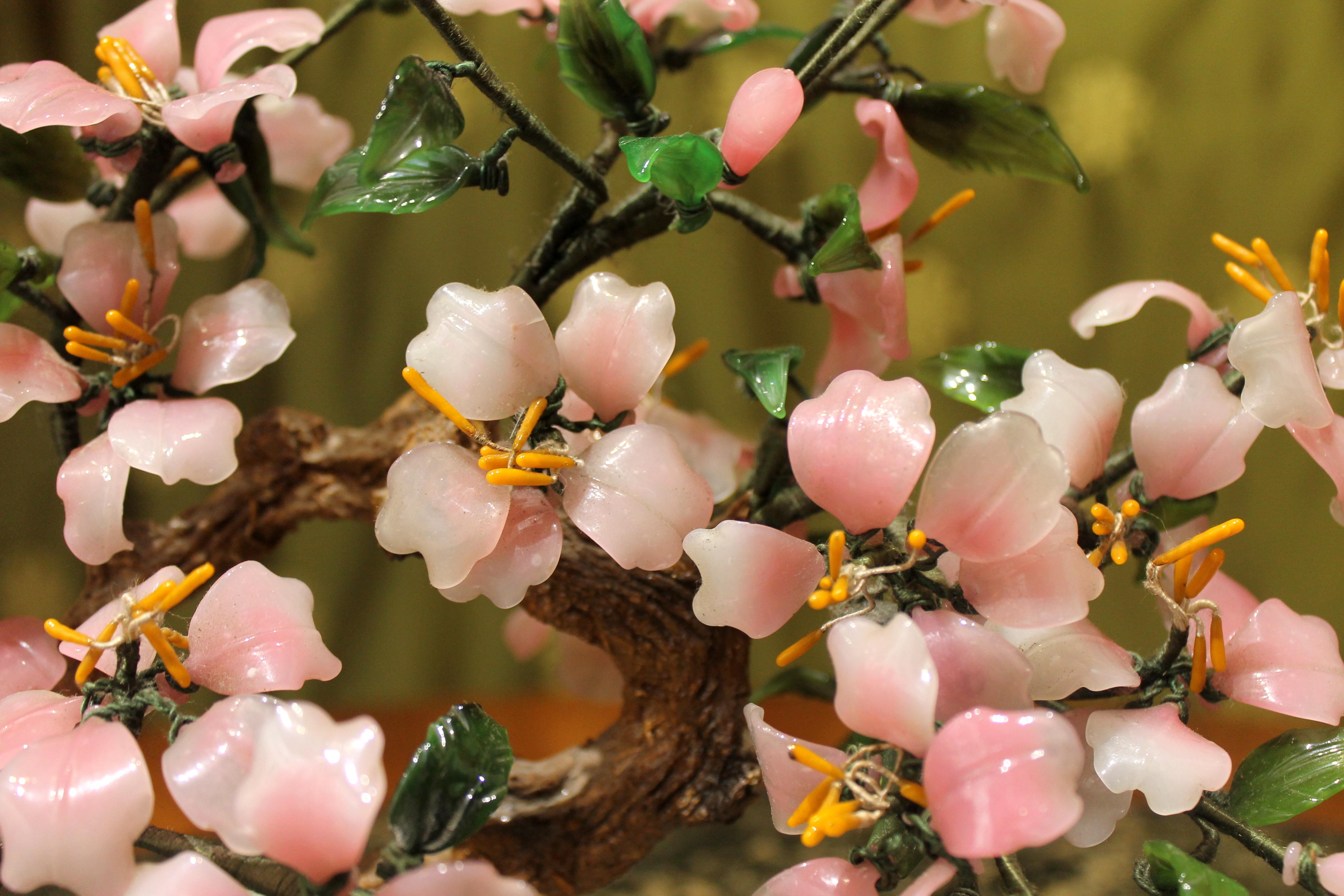 Chinese Mid-Century Modern Pink and Green Glass Fortune Tree in ...
