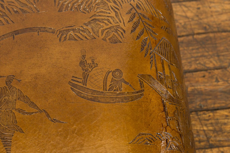 Chinese Midcentury Waterfall Scroll Table with Reserved Court Scenes ...