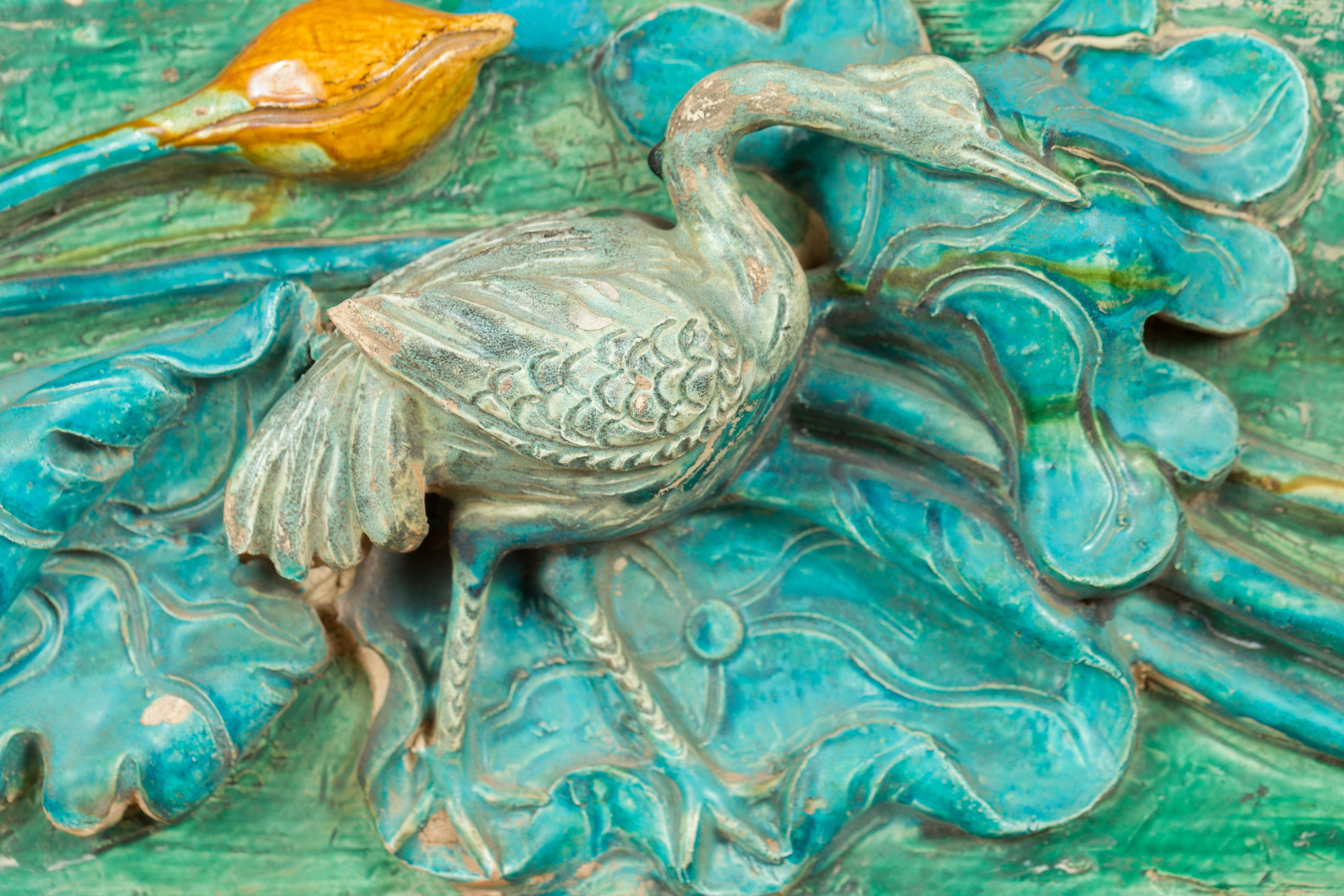 Chinese Ming Dynasty Period Ancient Turquoise Roof Tile with Crane and ...