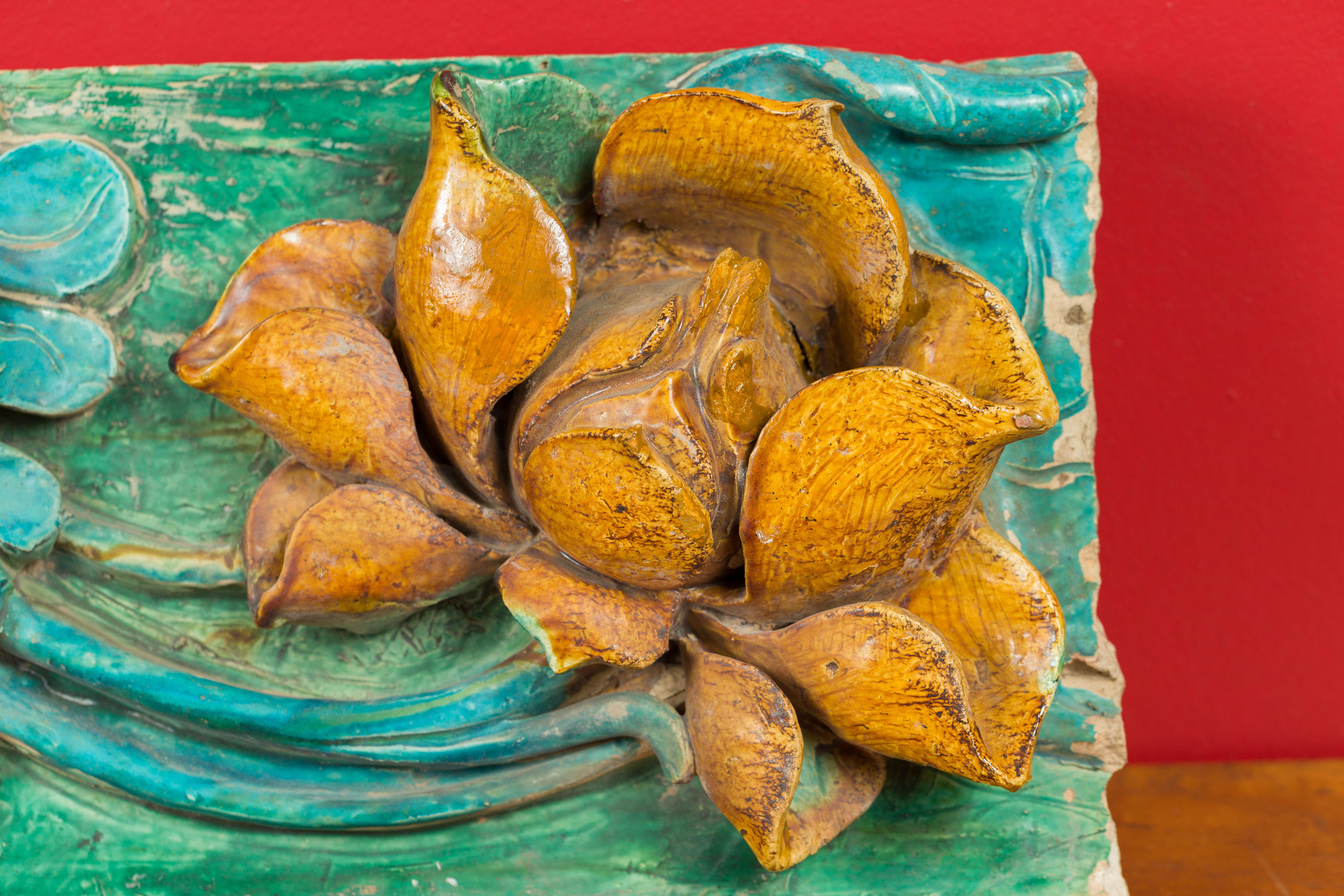 Chinese Ming Dynasty Period Ancient Turquoise Roof Tile with Crane and ...