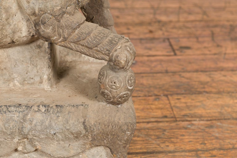 Chinese Ming Dynasty Period Male Foo Dog Guardian Lion Hand-Carved ...