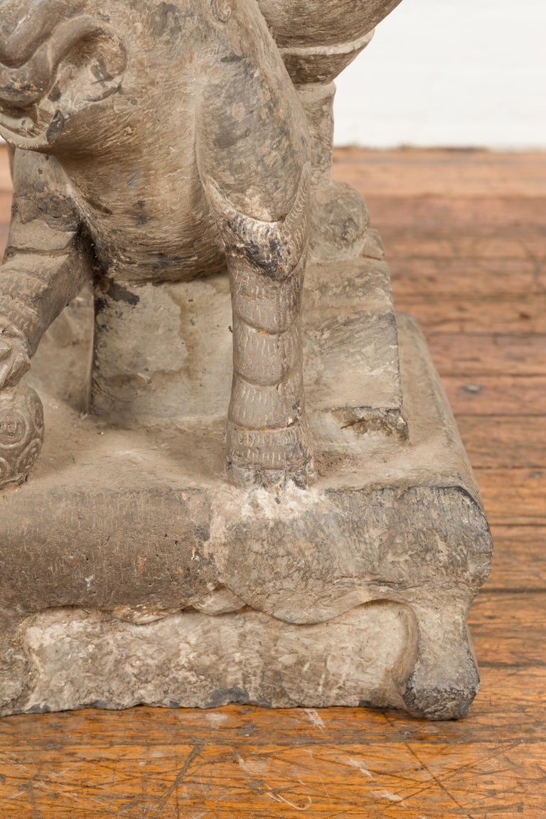Chinese Ming Dynasty Period Male Foo Dog Guardian Lion Hand-Carved ...