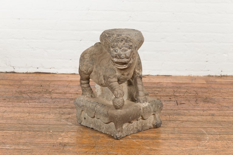 Chinese Ming Dynasty Period Male Foo Dog Guardian Lion Hand-Carved ...