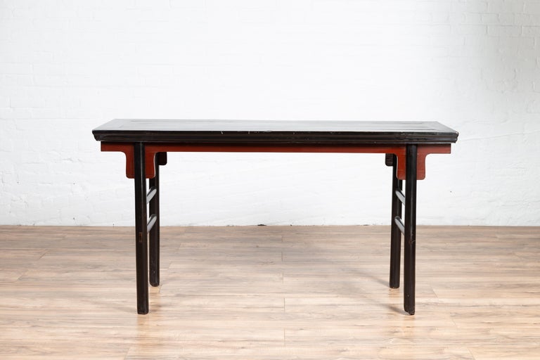 Chinese Ming Dynasty Style Black Lacquered Altar Console Table with Red ...