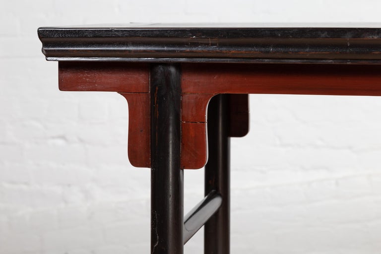 Chinese Ming Dynasty Style Black Lacquered Altar Console Table with Red ...