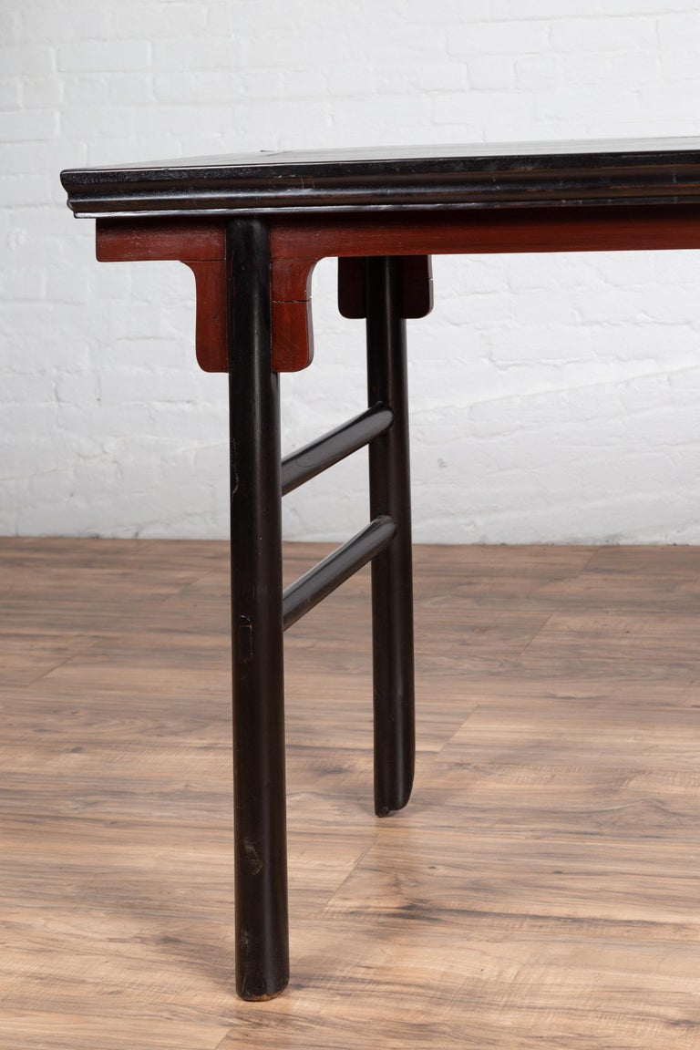 Chinese Ming Dynasty Style Black Lacquered Altar Console Table with Red ...