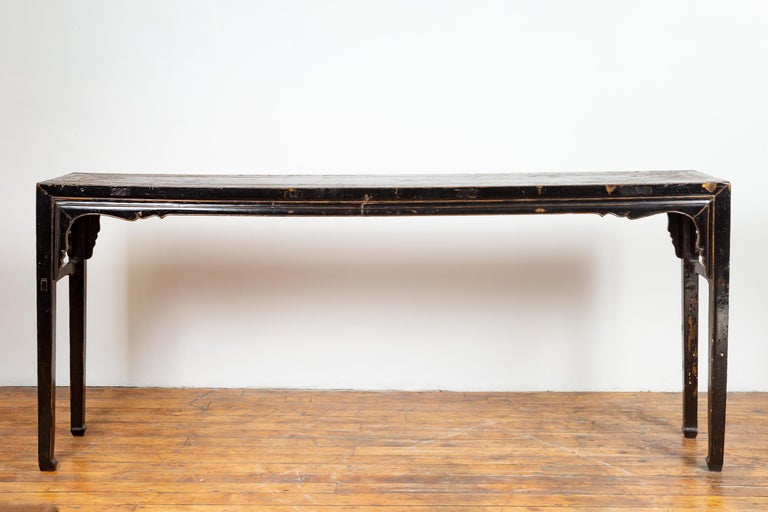 Chinese Ming Dynasty Style Black Lacquered Console Table with Original ...