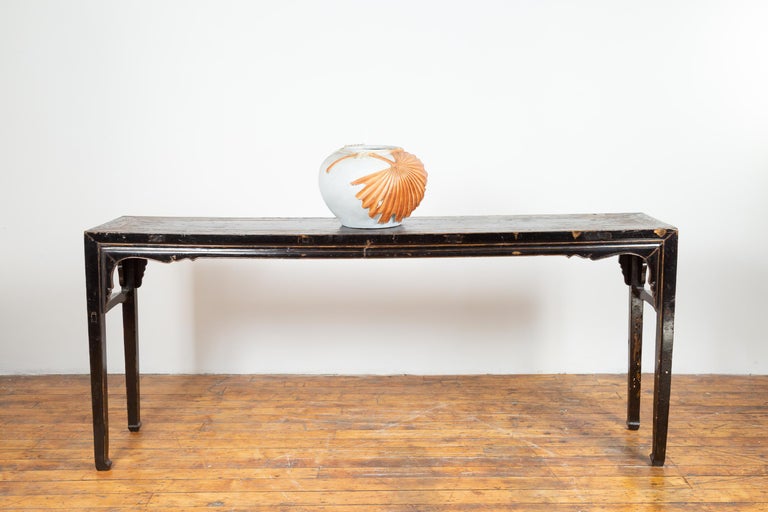 Chinese Ming Dynasty Style Black Lacquered Console Table with Original ...