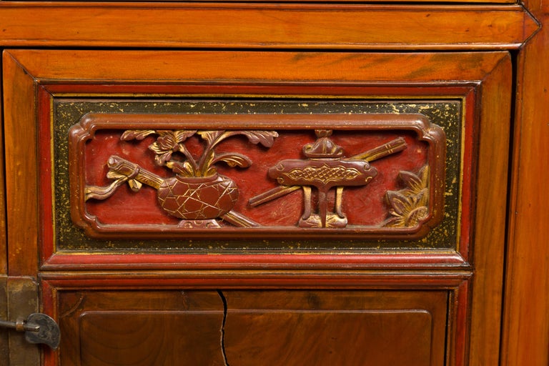 Chinese Ming Dynasty Style Cabinet with Doors, Drawers and Gilt Carved ...