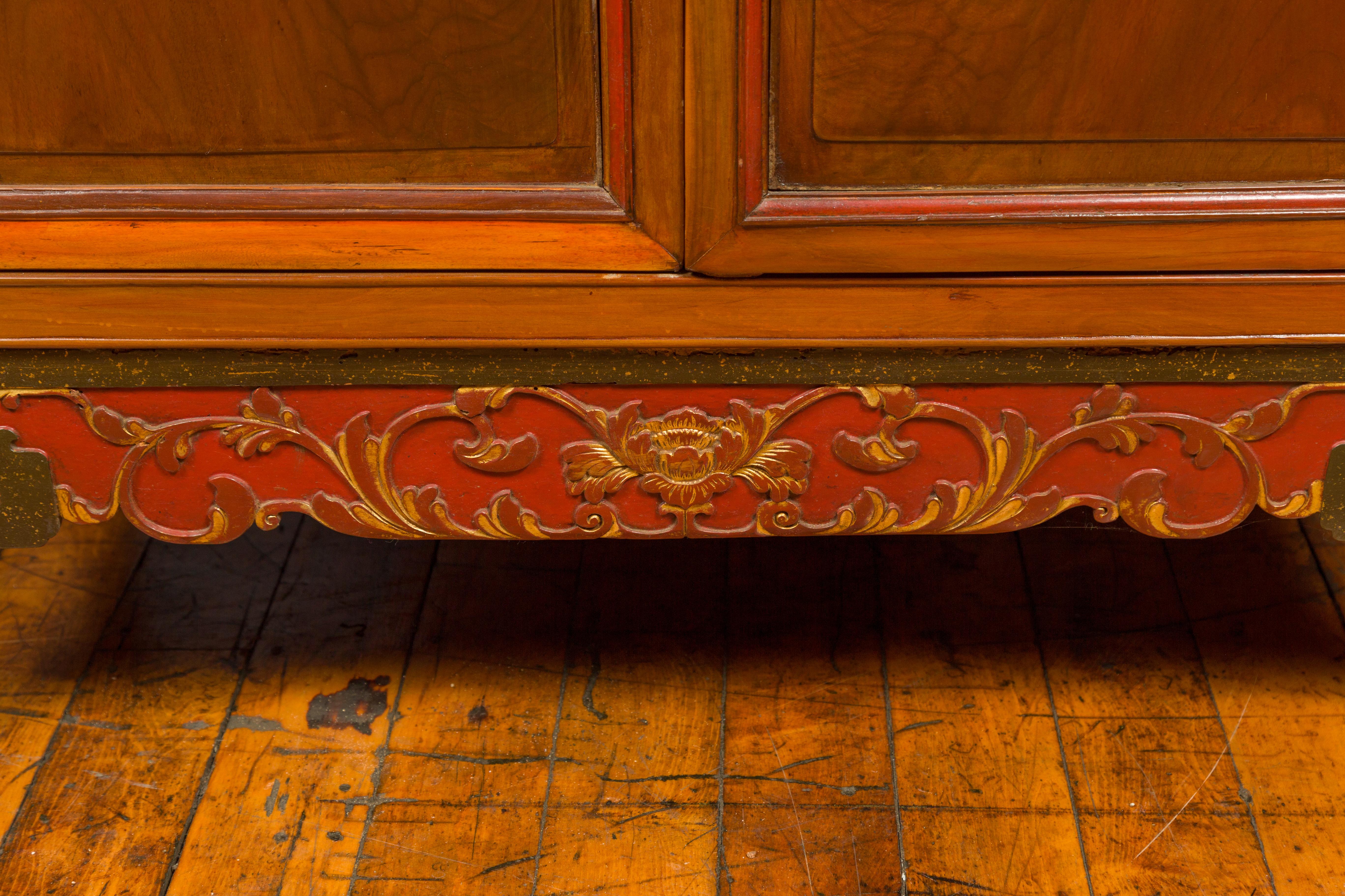 Chinese Ming Dynasty Style Cabinet with Doors, Drawers and Gilt Carved ...