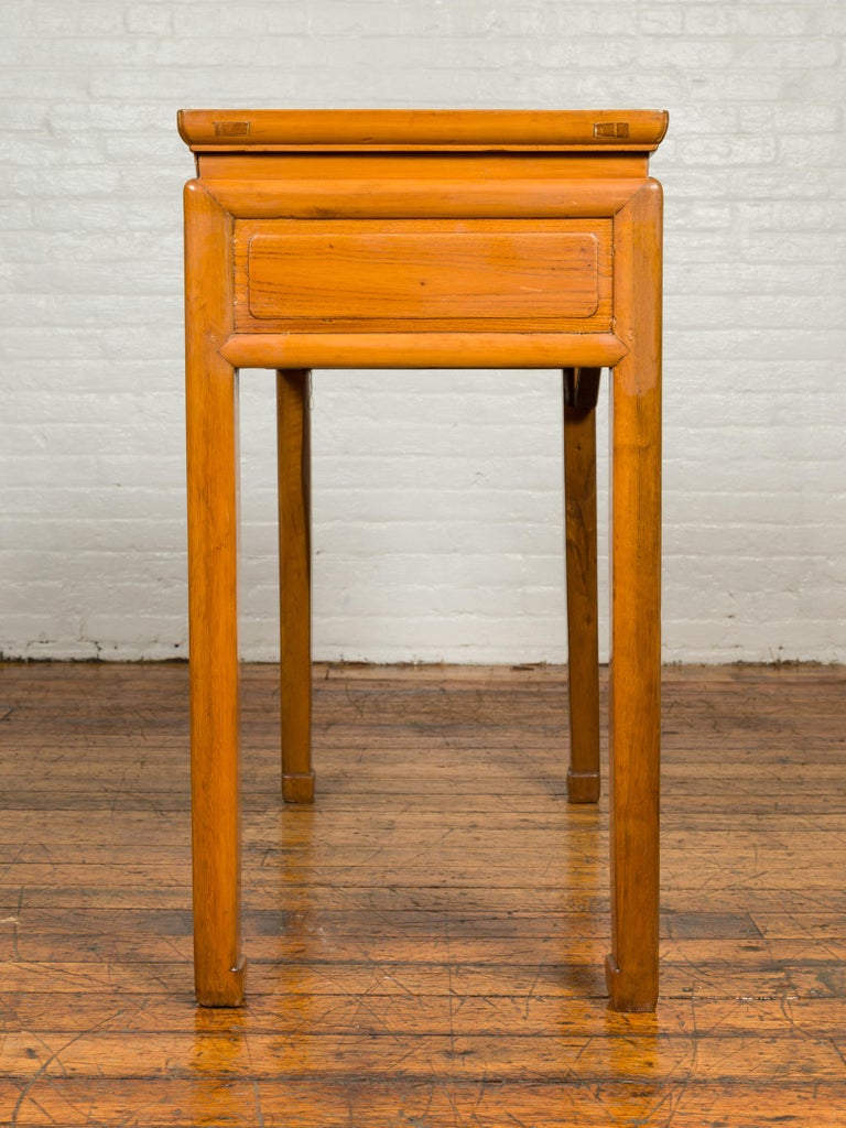 Chinese Ming Dynasty Style Waisted Desk with Geometric Apron and Single ...