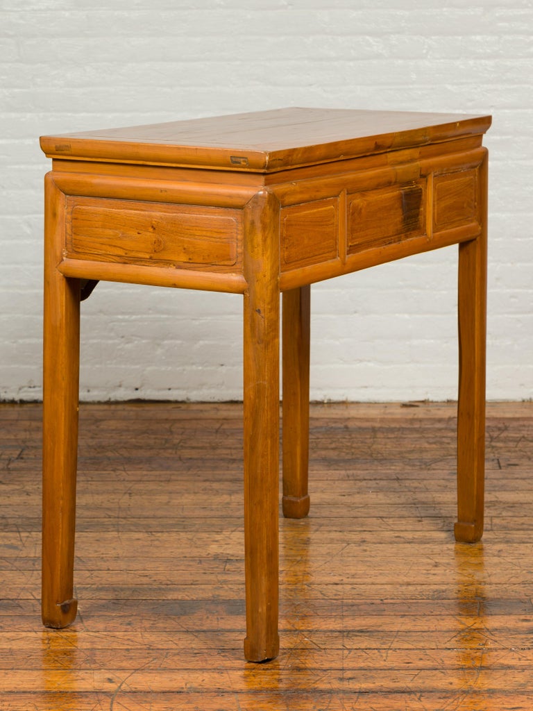 Chinese Ming Dynasty Style Waisted Desk with Geometric Apron and Single ...