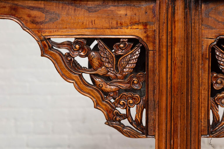 Chinese Ming Style Altar Console Table with Bird-Carved Spandrels and ...