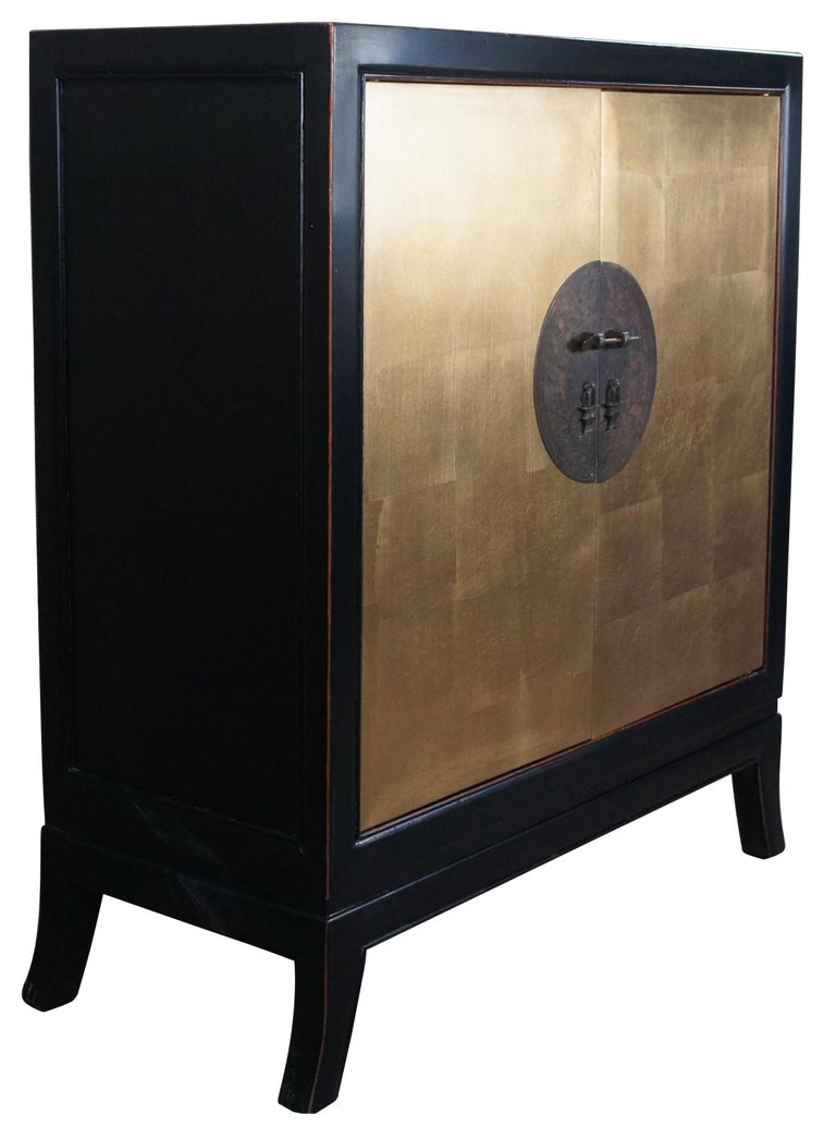 Chinese Ming Style Elm Wood Gold Leaf Two Door Tang Media Console ...