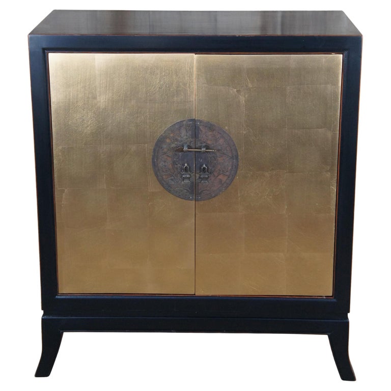 Chinese Ming Style Elm Wood Gold Leaf Two Door Tang Media Console ...