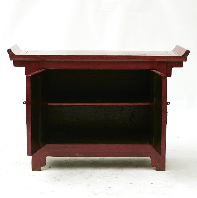 Chinese Ming Style Red Lacquer Altar Cabinet For Sale at 1stDibs