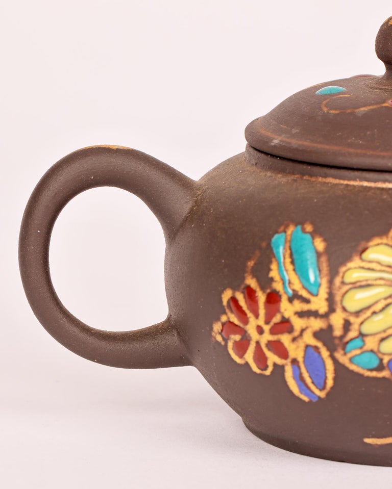 Chinese Miniature Yixing Teapot with Applied Floral Enamel Designs For ...