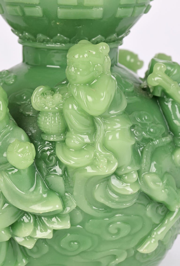 Chinese Molded Double Gourd Scroll Weight with Figures For Sale at 1stDibs