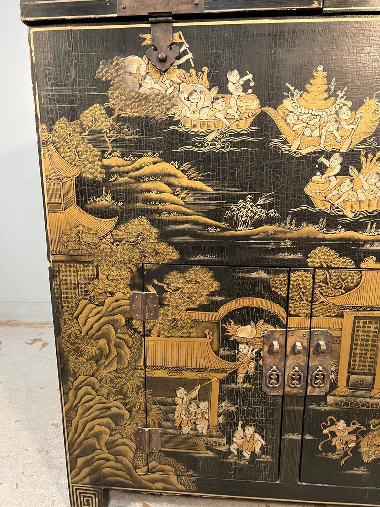 Chinese Money Chest in Black Lacquer and Gilt Decoration For Sale at ...
