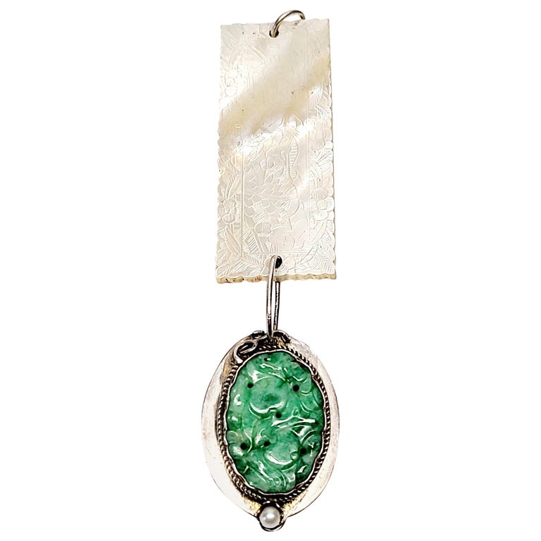 Chinese Mother of Pearl Gaming Chip and Carved Jade Pendant, Monogram ...