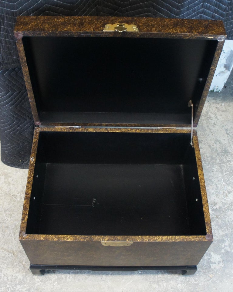 Chinese Mottled Gold and Black Chinoiserie Chest or Trunk on Stand Box ...