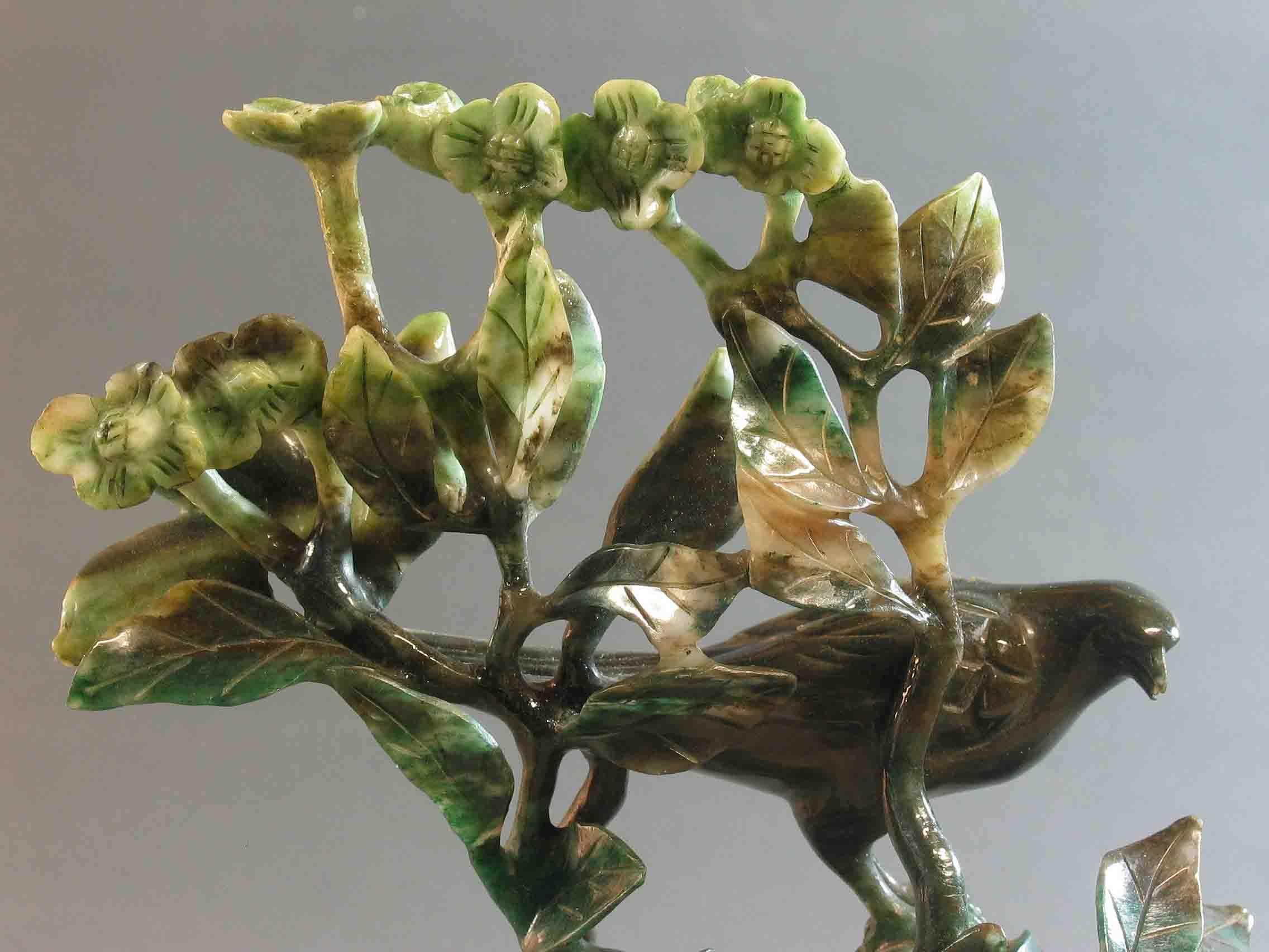 Chinese Mottled Green Jade Bird Grouping at 1stDibs